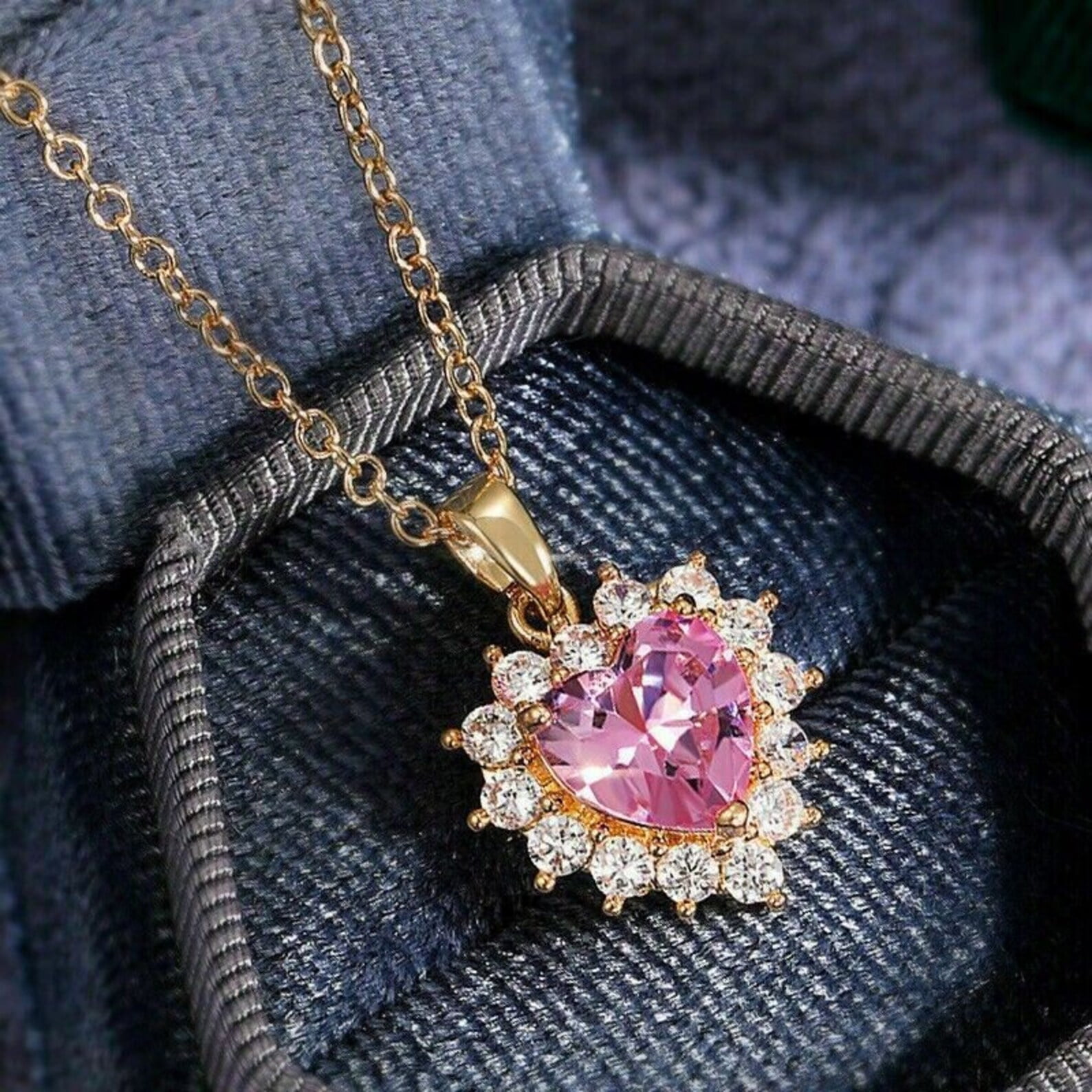 Bluebell Jewels Heart Cut Pink CZ 14K Yellow Gold Finish Silver ...