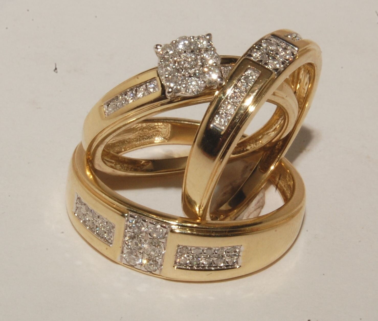Bluebell Jewels His & Her Wedding Trio Ring Set – 14K Gold Plated ...