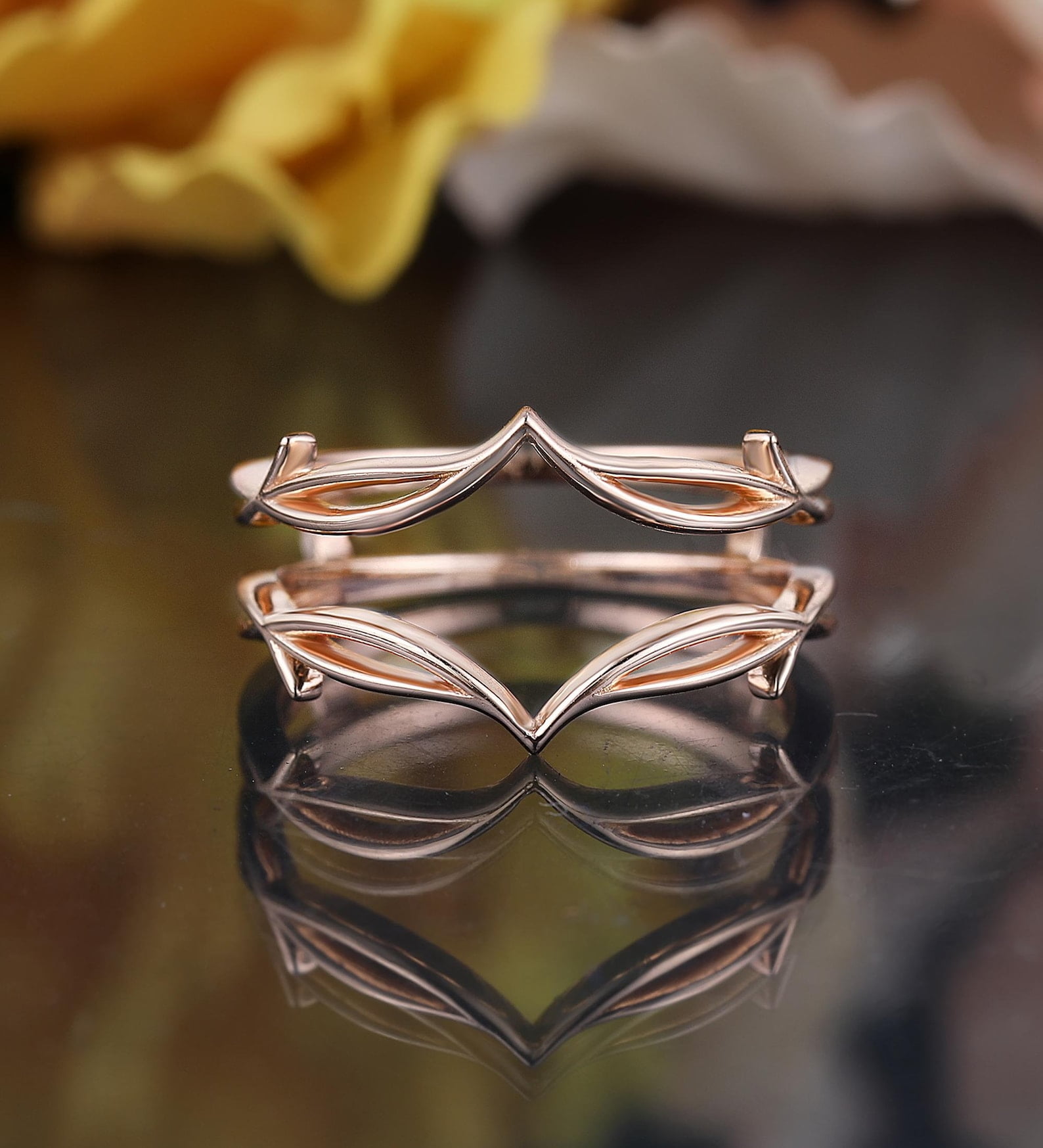 Bluebell Jewels Plain solid 14K Rose Gold Finish Enhancer Guard wedding ...