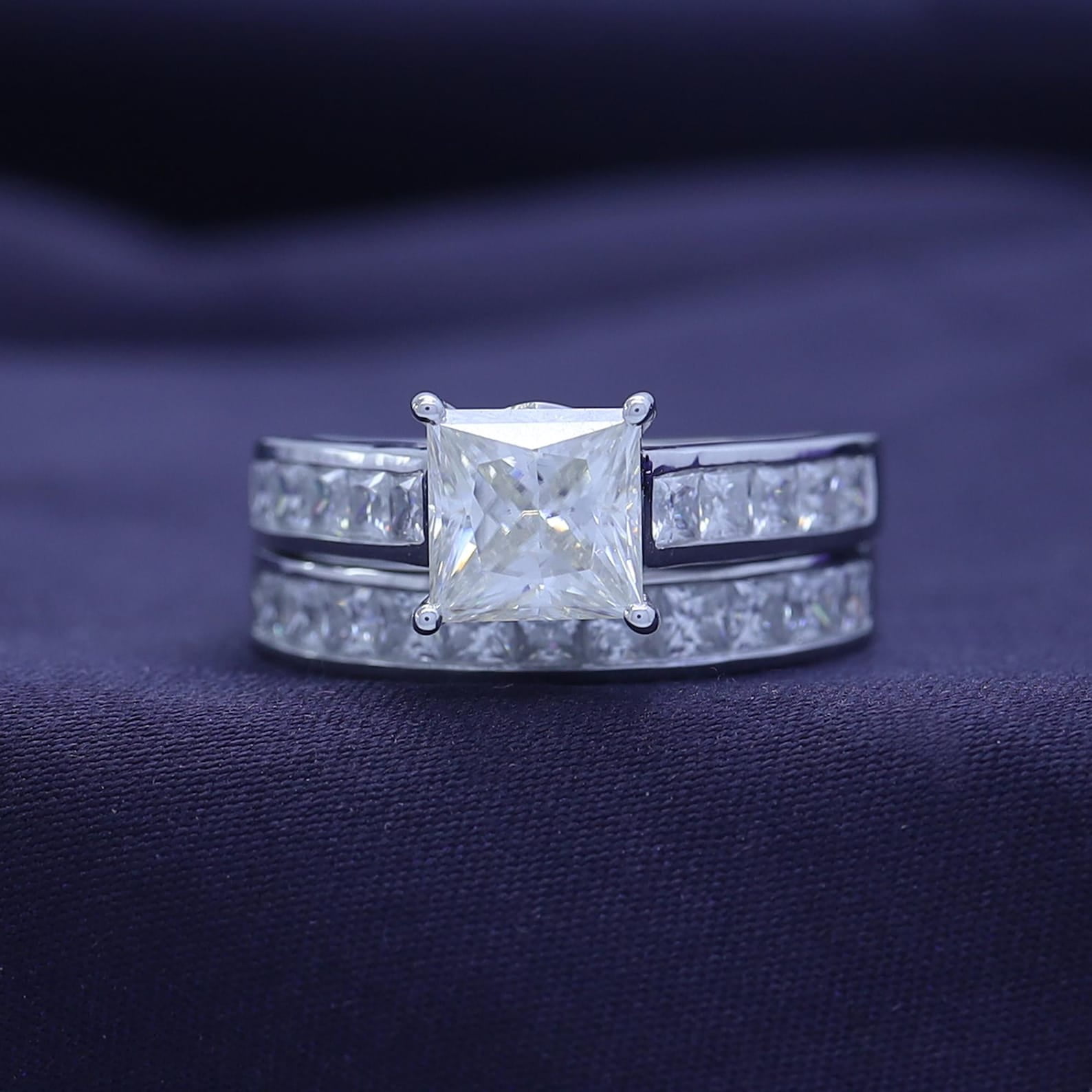 Bluebell Jewels Princess Cut CZ Bridal Set Engagement Wedding Ring For ...