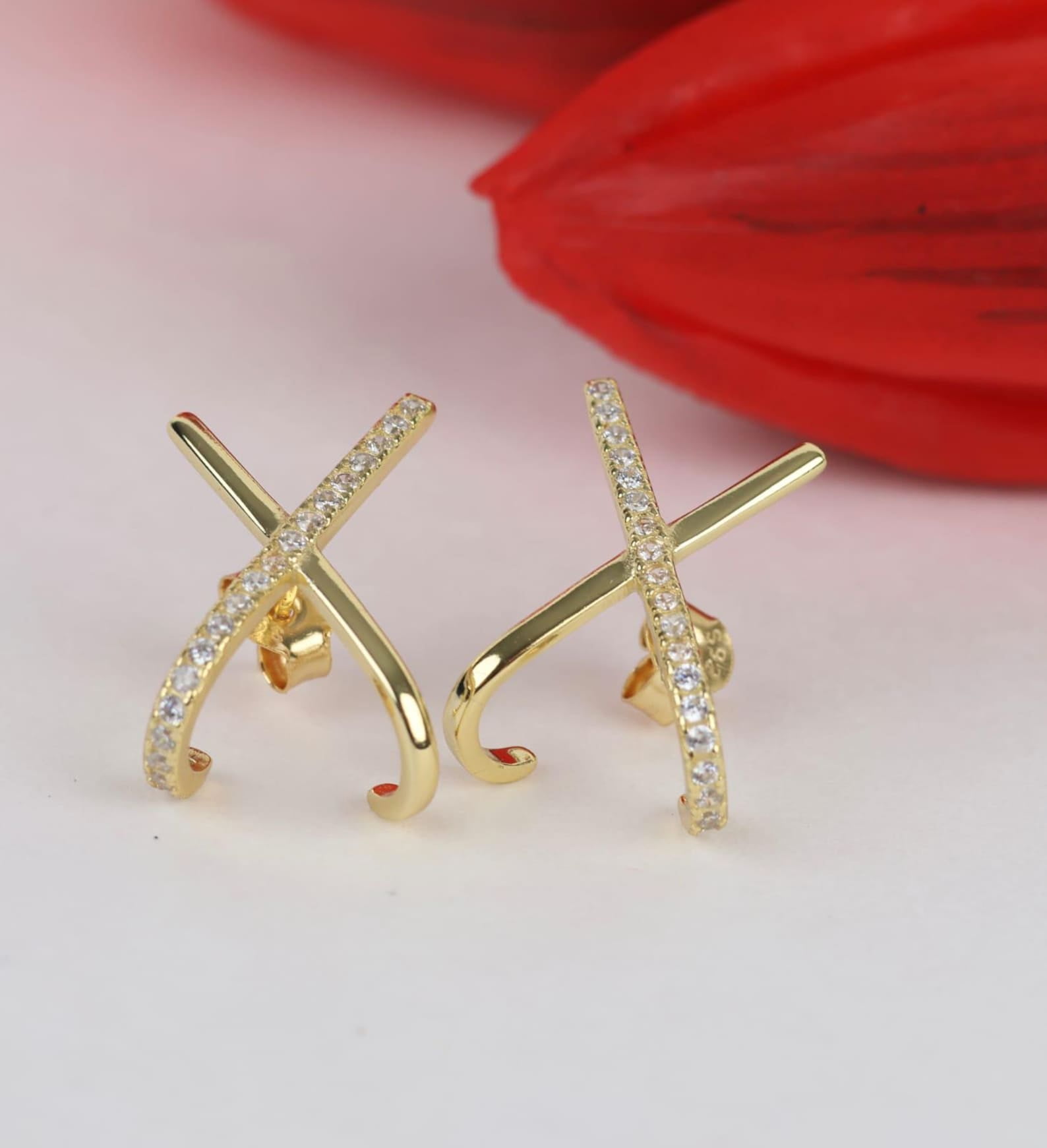 Bluebell Jewels Round Cut Cubic Zirconia 14K Yellow Gold Finish Criss Cross Earrings - Walmart.com