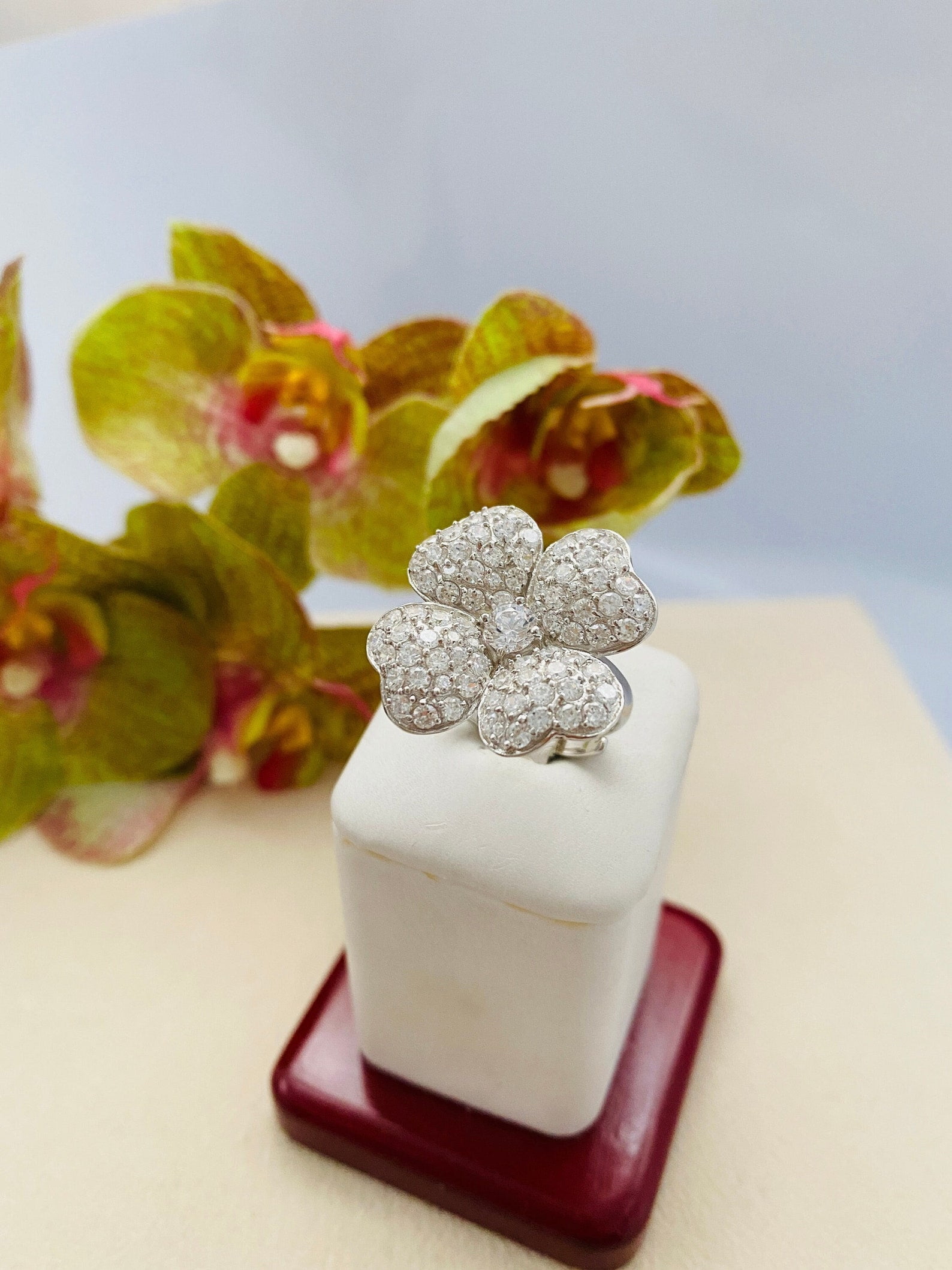 Bluebell Jewels Sparkling Floral Statement Ring for Women – CZ Pave ...