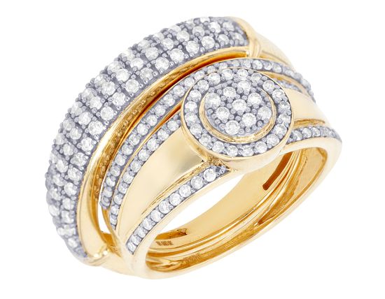 Bluebell Jewels Women's 14K Gold Finish Wide Band CZ Cluster Ring Set ...
