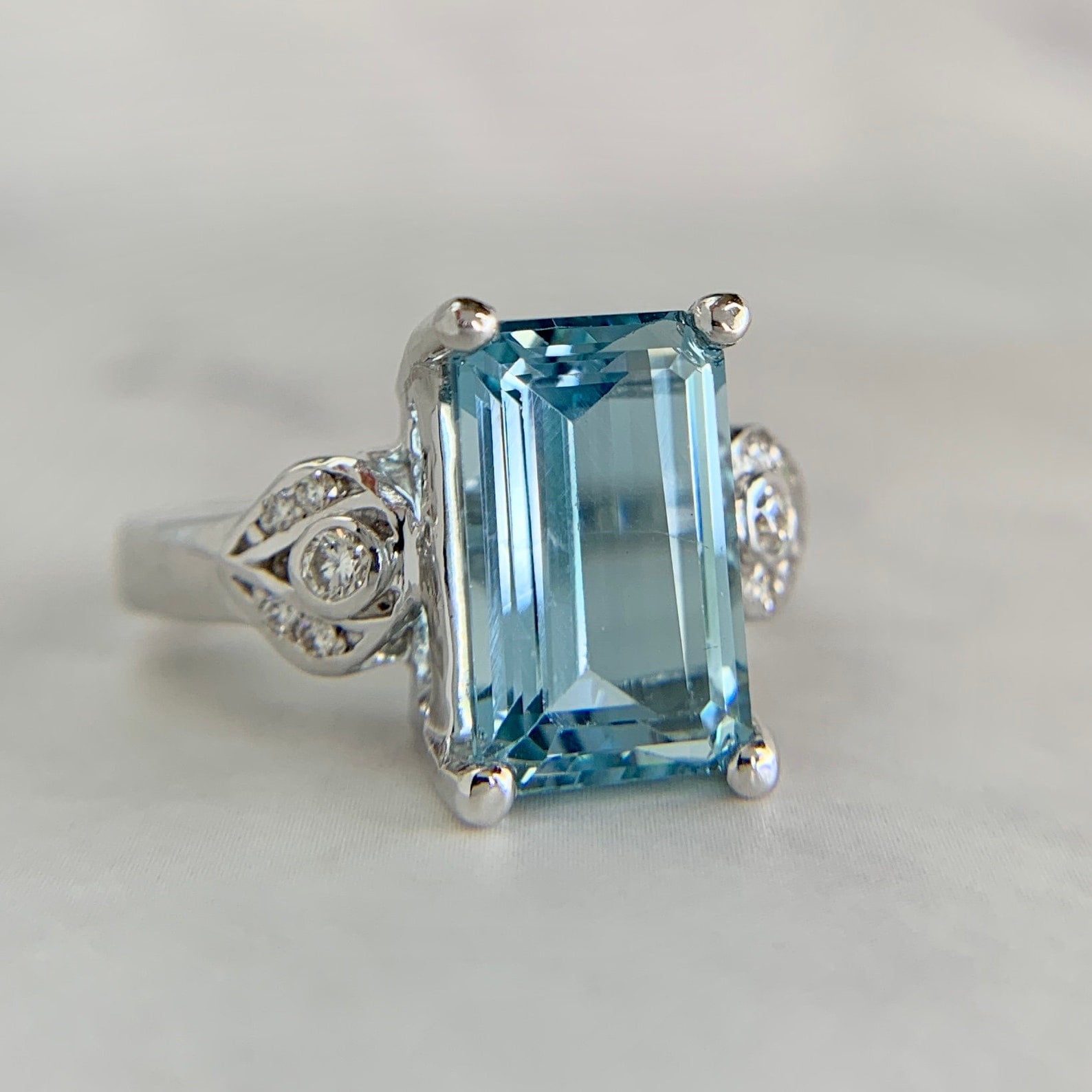 Bluebelljewels 14K White Gold Finish Silver Emerald Cut Aquamarine ...