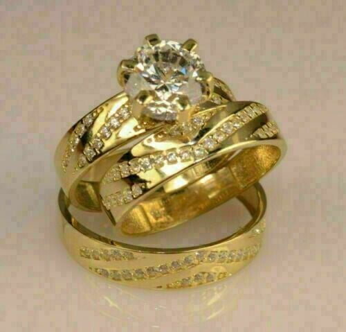 Bluebelljewels 14K Yellow Gold Finish 3Ct Cubic Zirconia Trio His Her ...