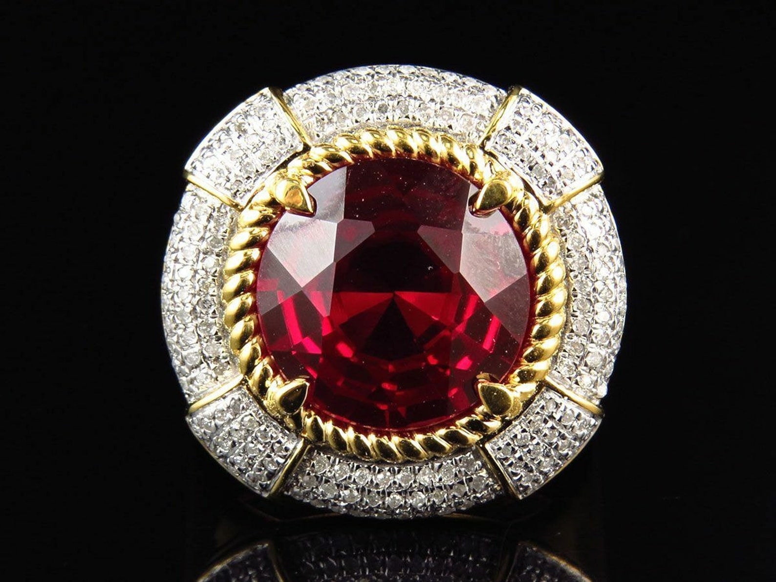 Bluebelljewels 14K Yellow Gold Finish Silver Round Cut Lab Created Ruby Men's Cluster Ring ...