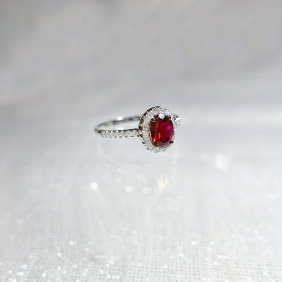Bluebelljewels 14K Yellow Gold Plated Ruby Ring, Ruby Halo Engagement ...