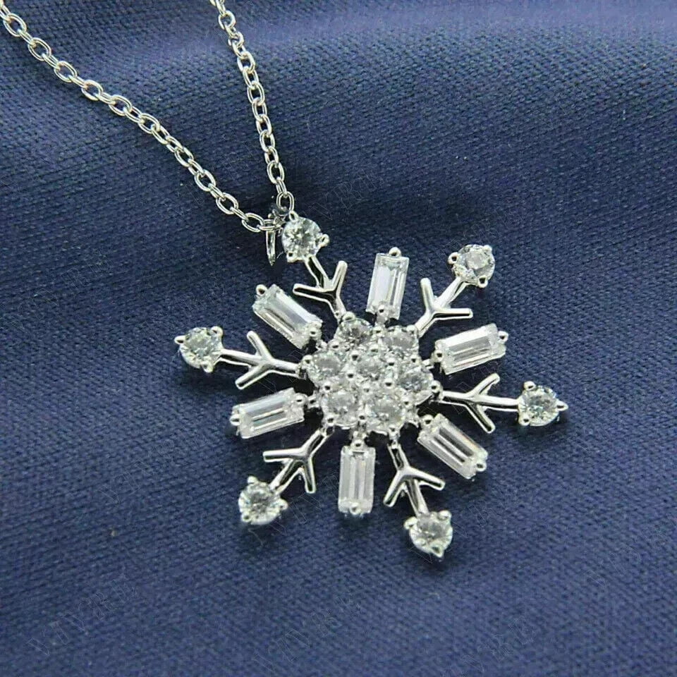 Bluebelljewels 2.30Ct Baguette Cut Diamond Snowflake Pendant 14K White ...