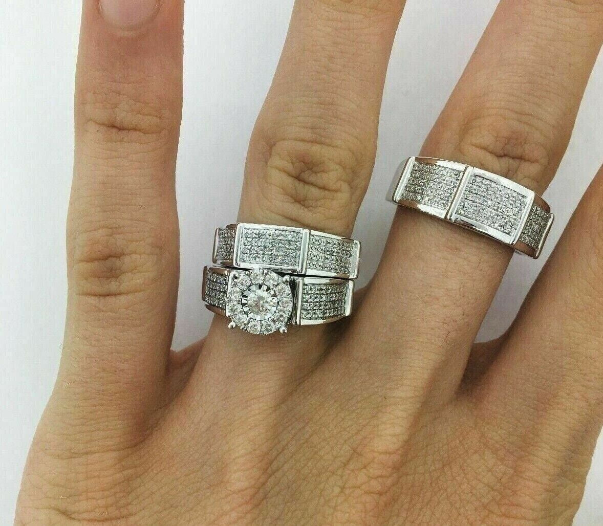 Bluebelljewels 2.60CT Cubic Zirconia His & Her Wedding Trio Ring Set ...