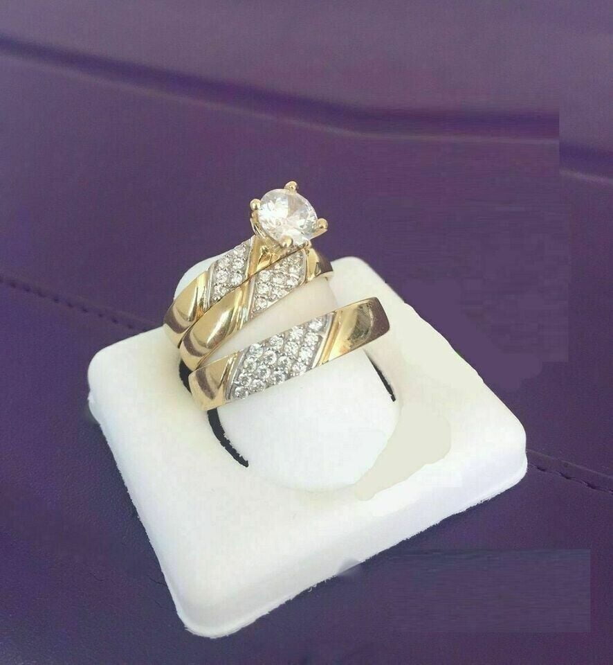 Bluebelljewels 2 Ct Cubic Zirconia 14K Yellow Gold Finish Silver Trio ...