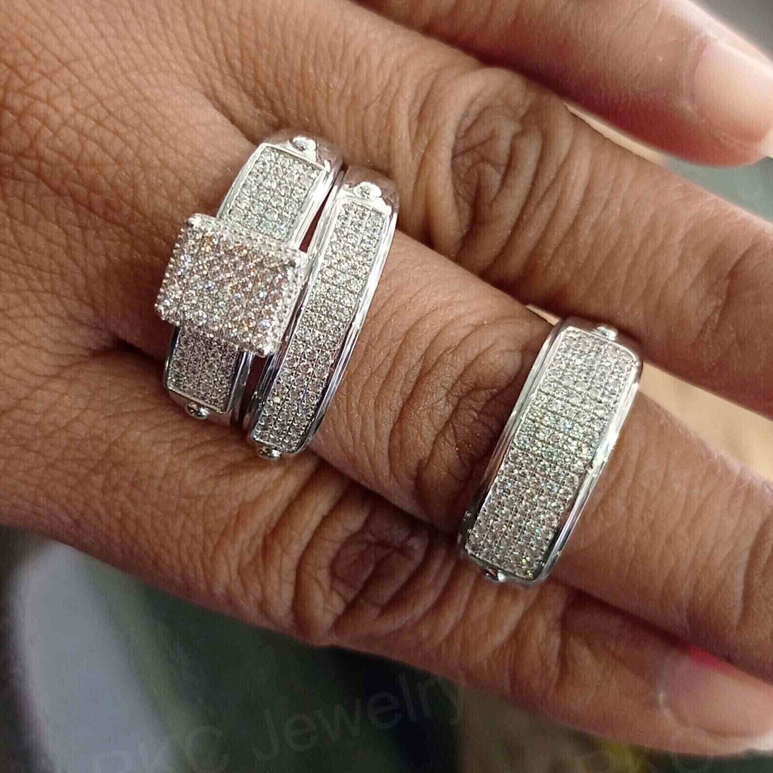 Bluebelljewels 2Ct Cubic Zirconia Wedding Trio His Her Bridal Band Ring ...