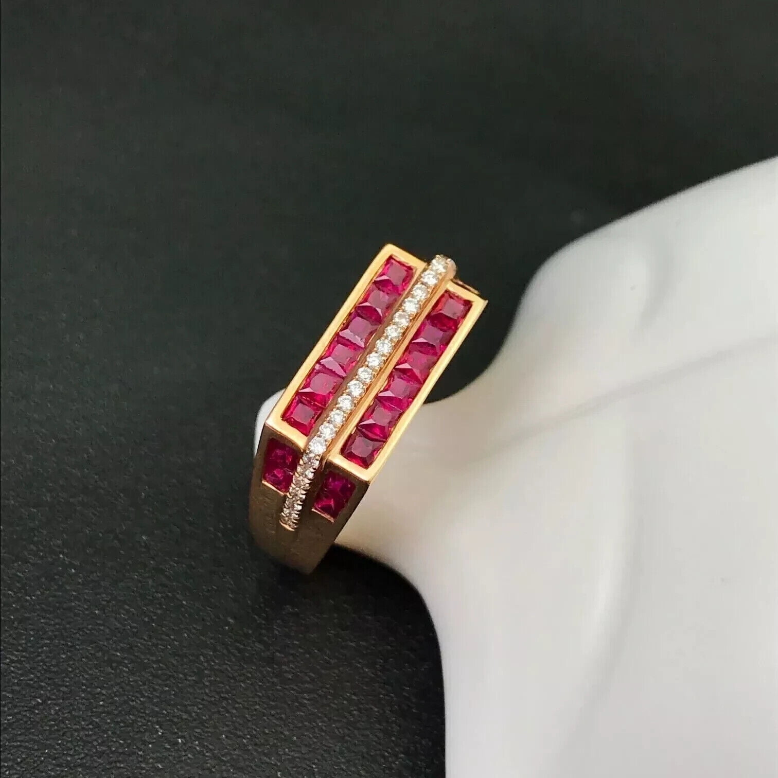 Bluebelljewels 2Ct Princess Lab Created Ruby Wedding Band Men's Ring ...