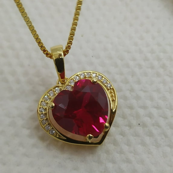 Bluebelljewels Heart Cut Lab Created Ruby 14K Yellow Gold Finish Silver ...