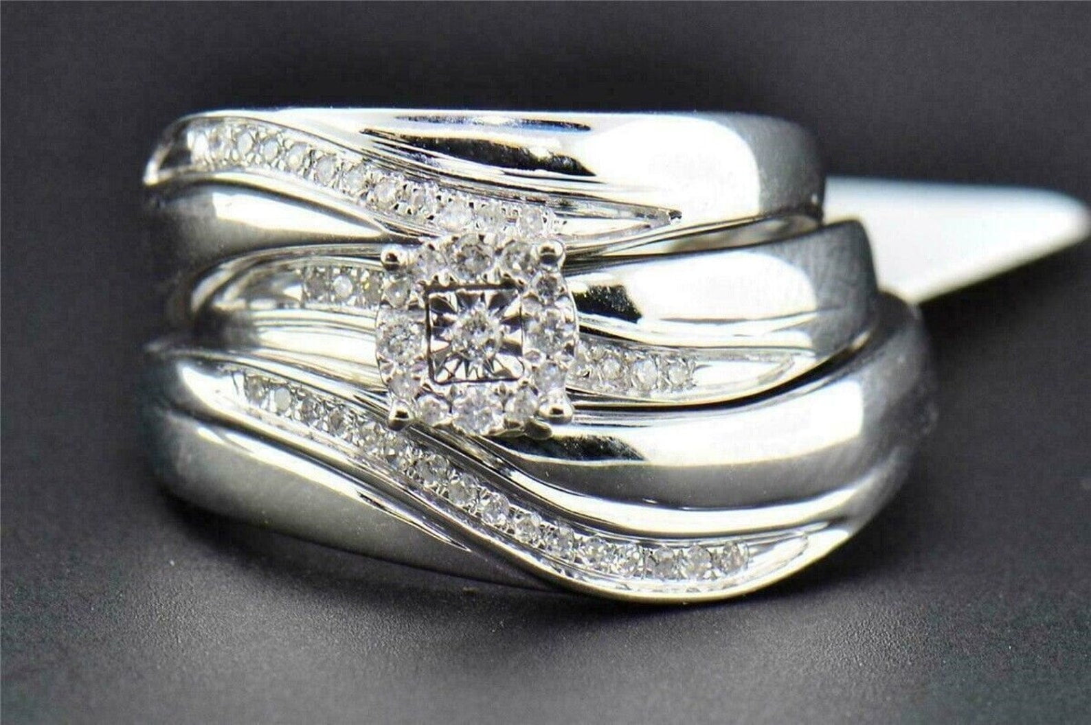 Bluebelljewels His Her Trio Ring Set Engagement Wedding CZ 14K White Gold Plated - Walmart.com