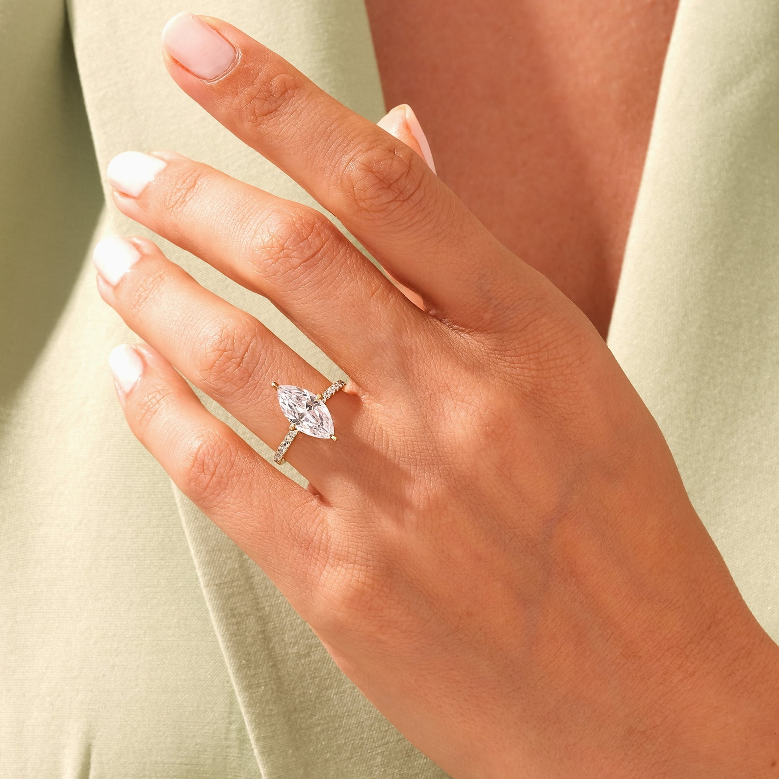 Bluebelljewels Marquise Diamond Engagement Ring 14K Yellow Gold Plated ...