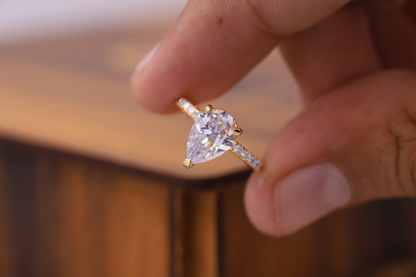 Bluebelljewels Pear Diamond Engagement Ring, Three Prong Set Wedding ...