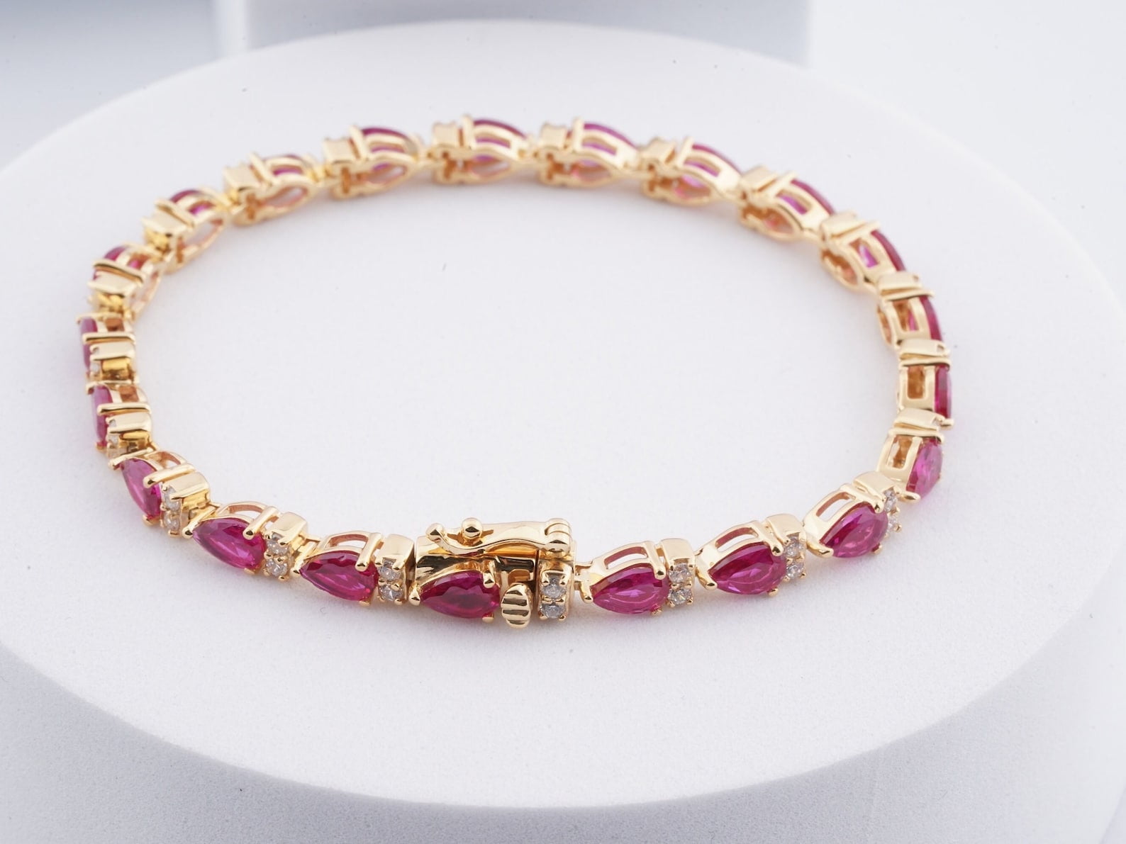 Bluebelljewels Pink Lab Created Ruby Women's Classic Bracelet 14K ...