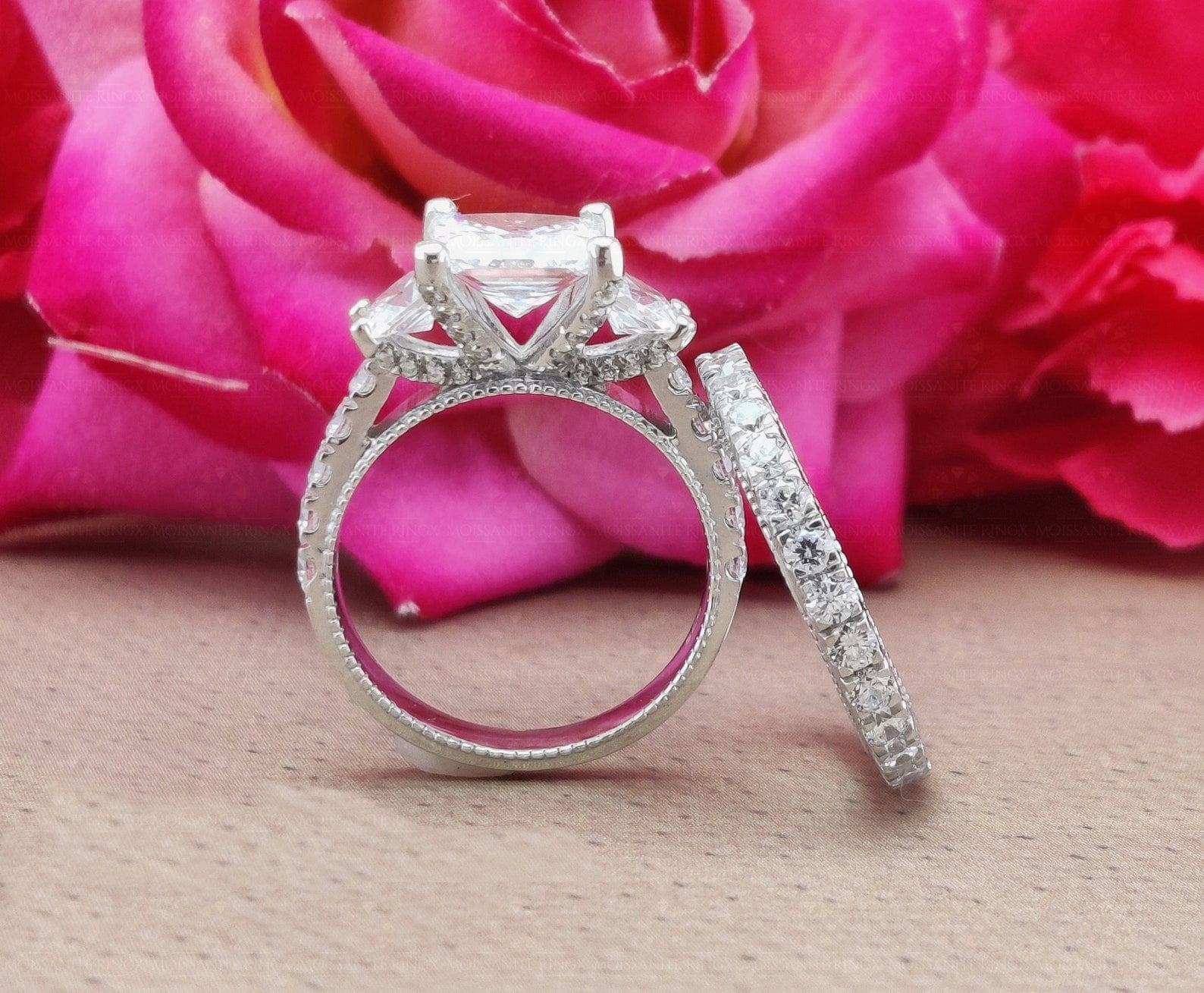 Bluebelljewels Pretty 14K White Gold Finish Princess Cut Cubic Zirconia ...