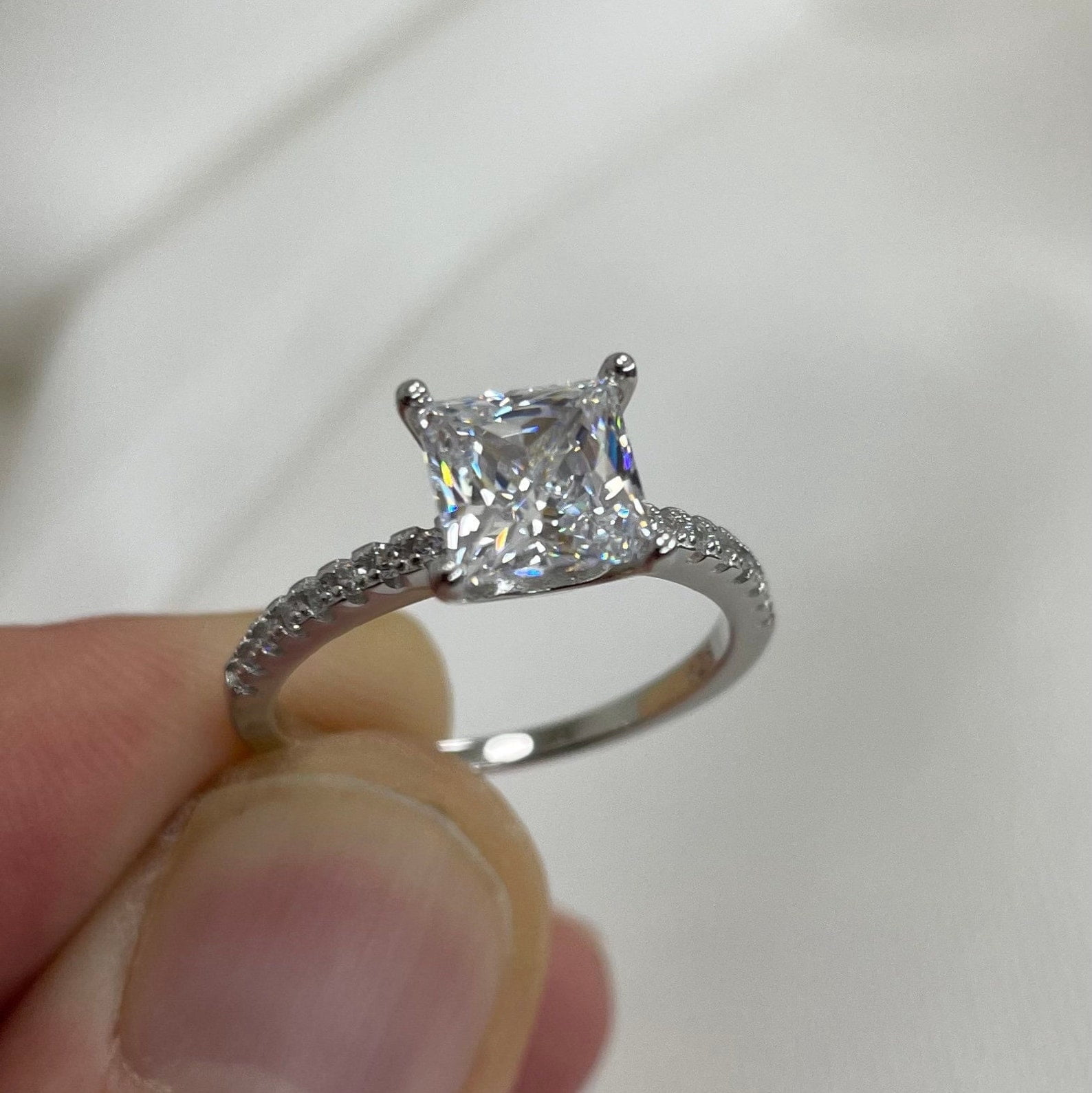 Bluebelljewels Princess Cut Diamond 14K White Gold Plated Silver ...