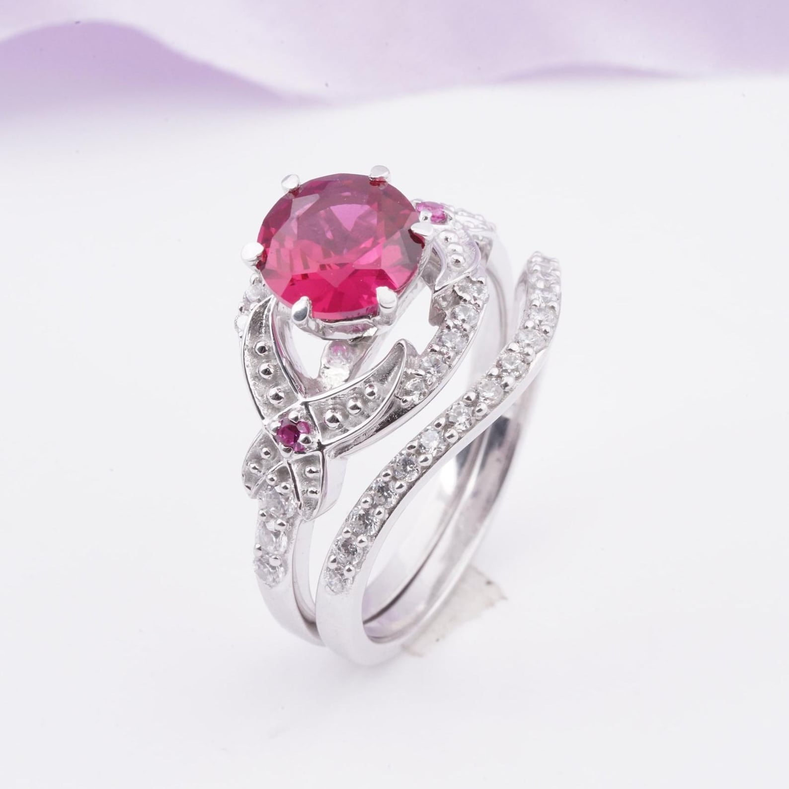 Bluebelljewels Round Cut Pink Cubic Zirconia Women's Ring 14K White ...