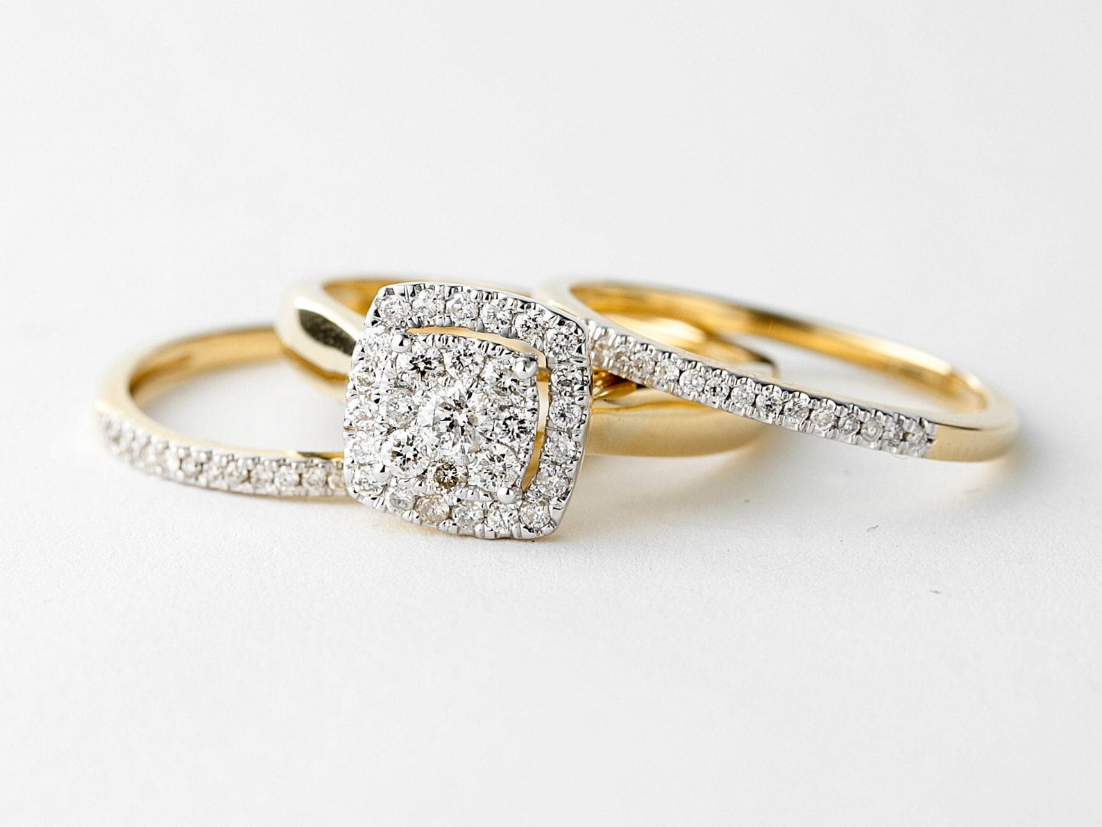 Bluebelljewels Trio Diamond Engagement Ring Set 14K Yellow Gold Plated ...