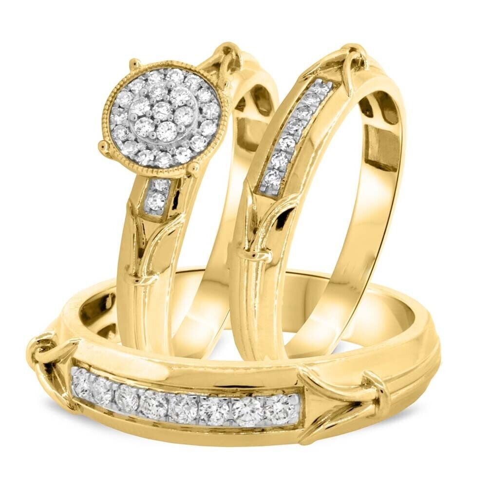 Bluebelljewels Wedding His & Her Trio Ring Set Cubic Zirconia 14K Two ...