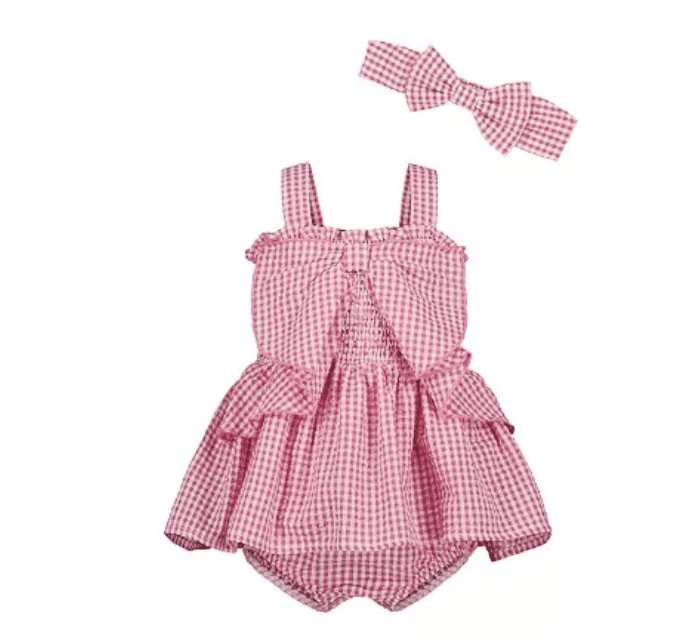 Blueberi Boulevard Baby Girls Big-Bow Seersucker Sundress Headband ...