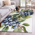 Blueberries 3'x5' Washable Rug, Farmhouse Blue Fruits Green Botanical ...