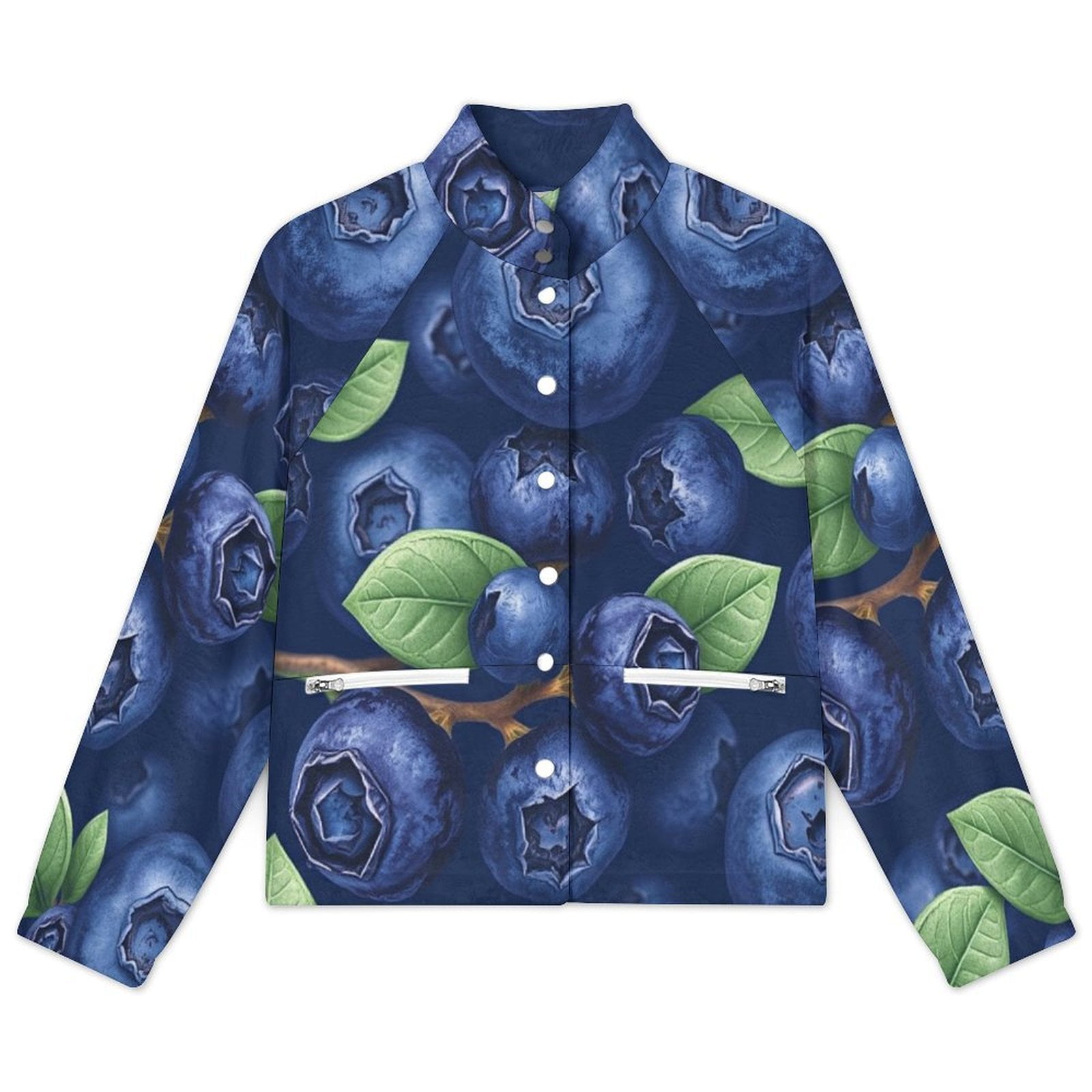 Blueberries Dark Background Jacket Women's Stand Collar Warm Outwear ...