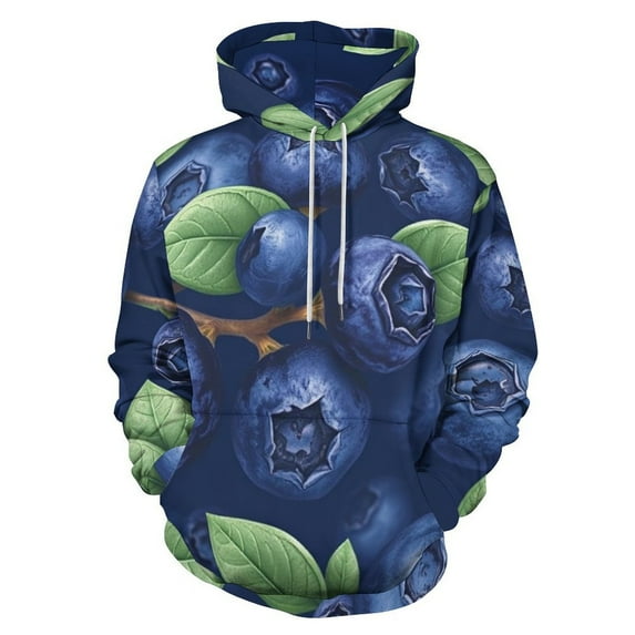 Blueberries Dark Background Men's Women Vintage 3D Hooded Sweatshirt ...