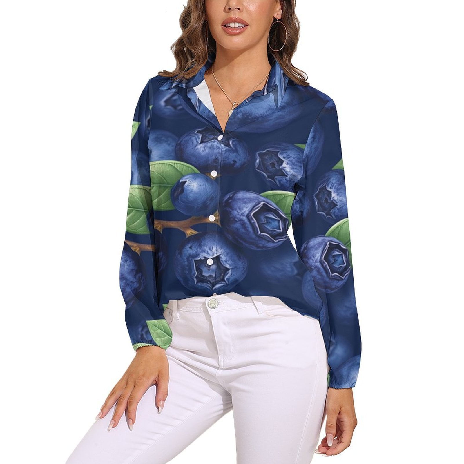 Blueberries Dark Background Women Long Sleeve Shirts Clothing Autumn ...