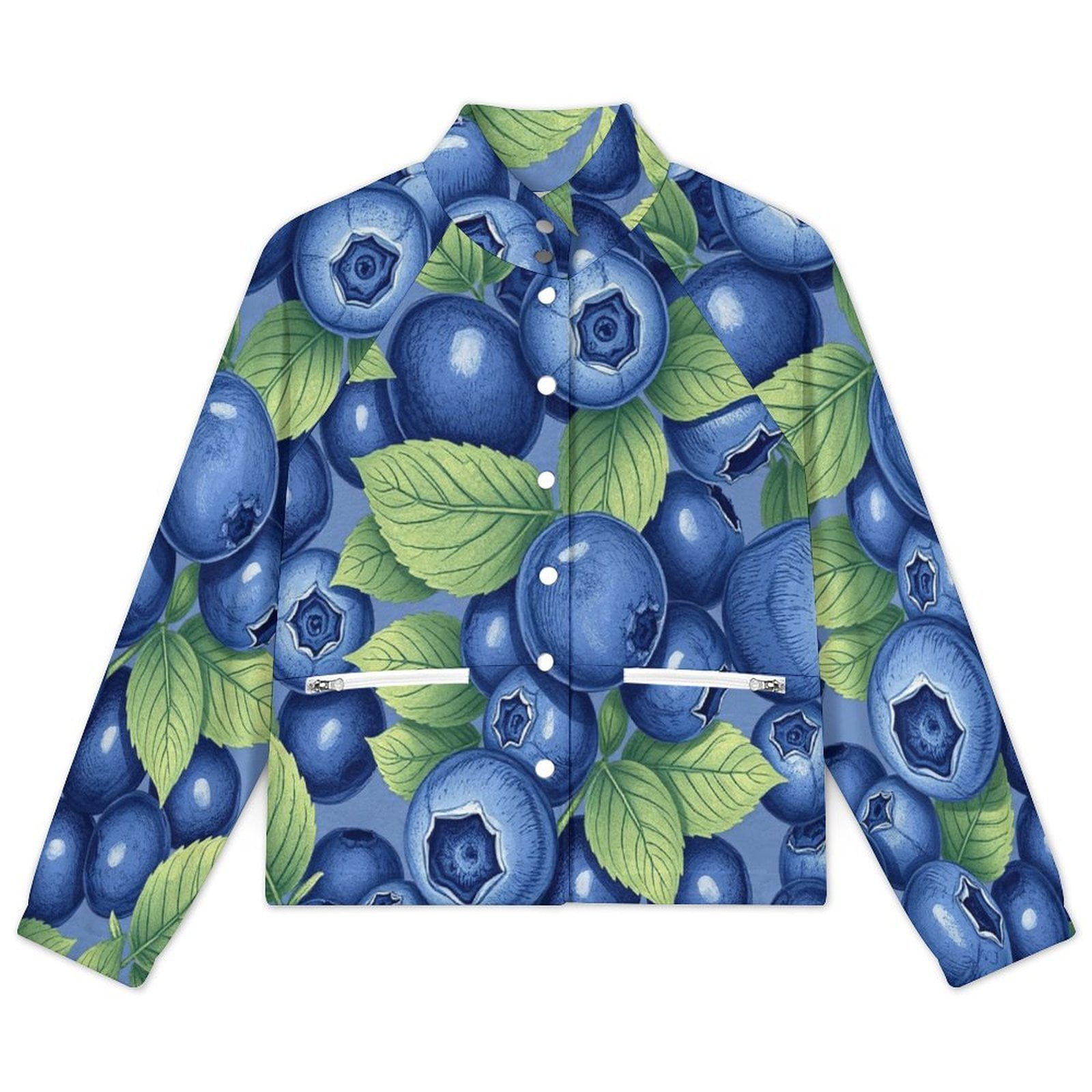 Blueberries Green Leaves Fall Winter Women Jacket Stand Collar Thick ...