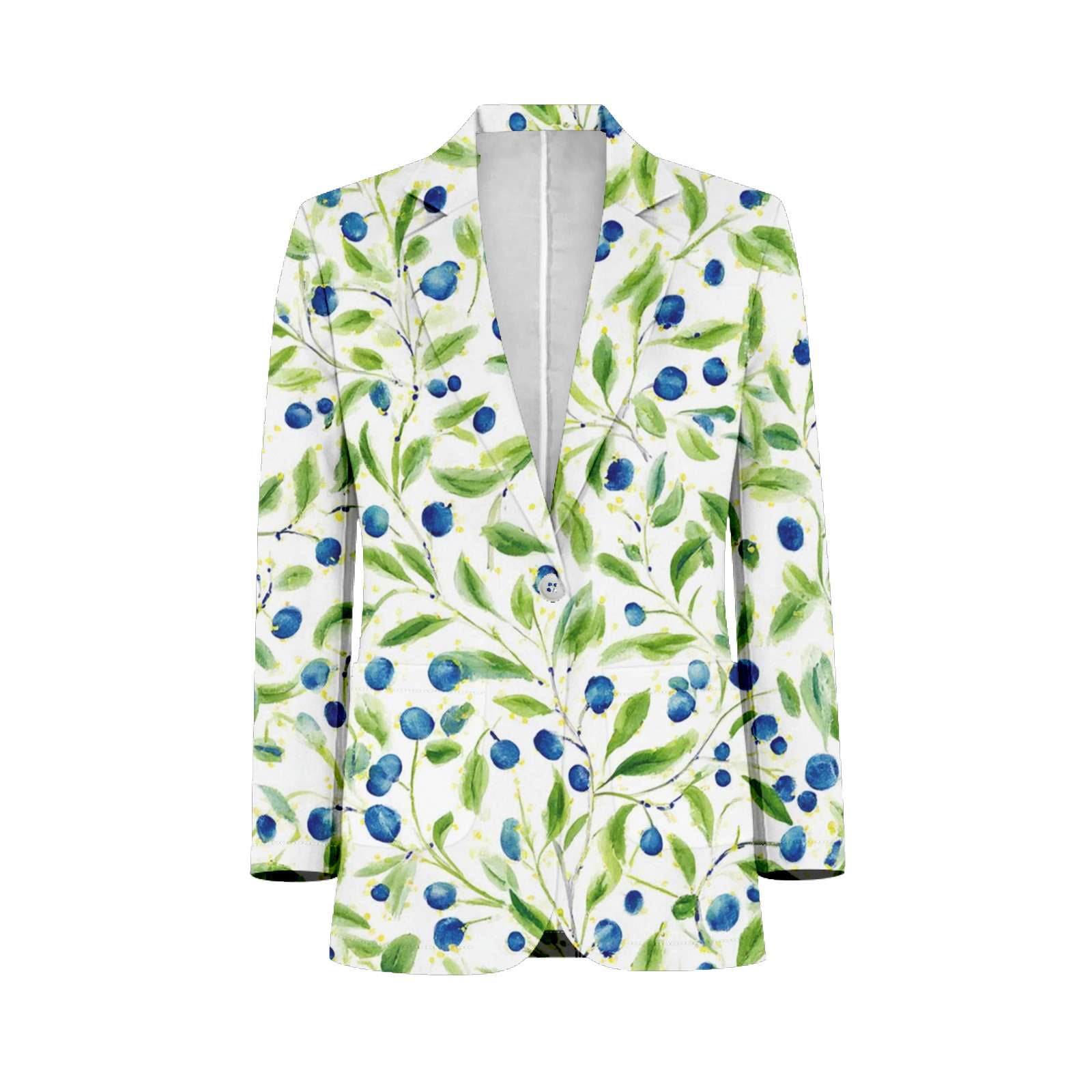 Blueberries Leaves Watercolor Pattern Design Customized Men's Suits ...