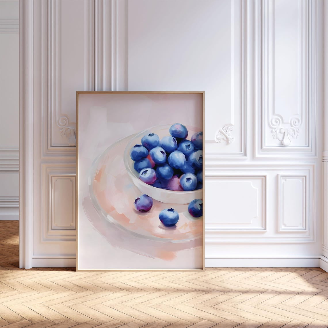Blueberries, Pastel Kitchen Blueberry Wall Art Poster, Berries Kitchen ...