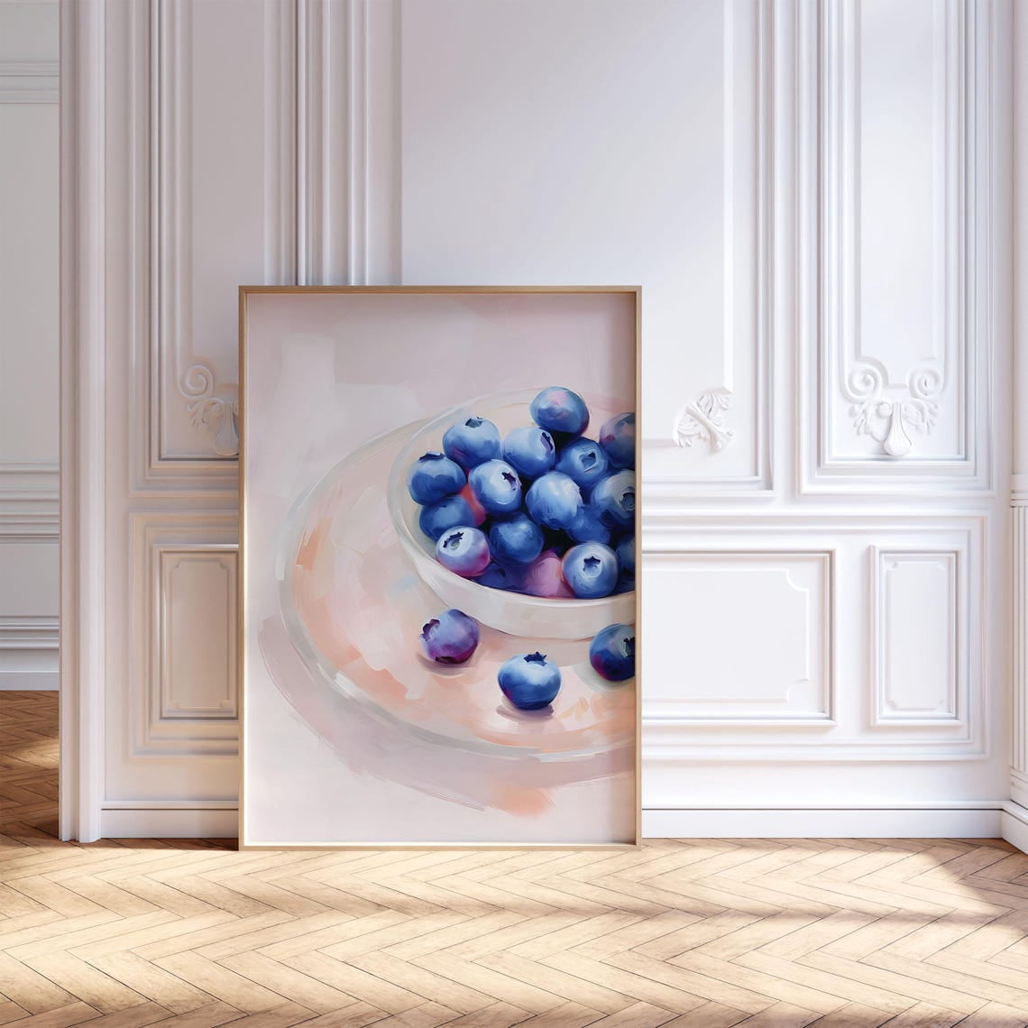 Blueberries, Pastel Kitchen Blueberry Wall Art Print, Berries Kitchen ...
