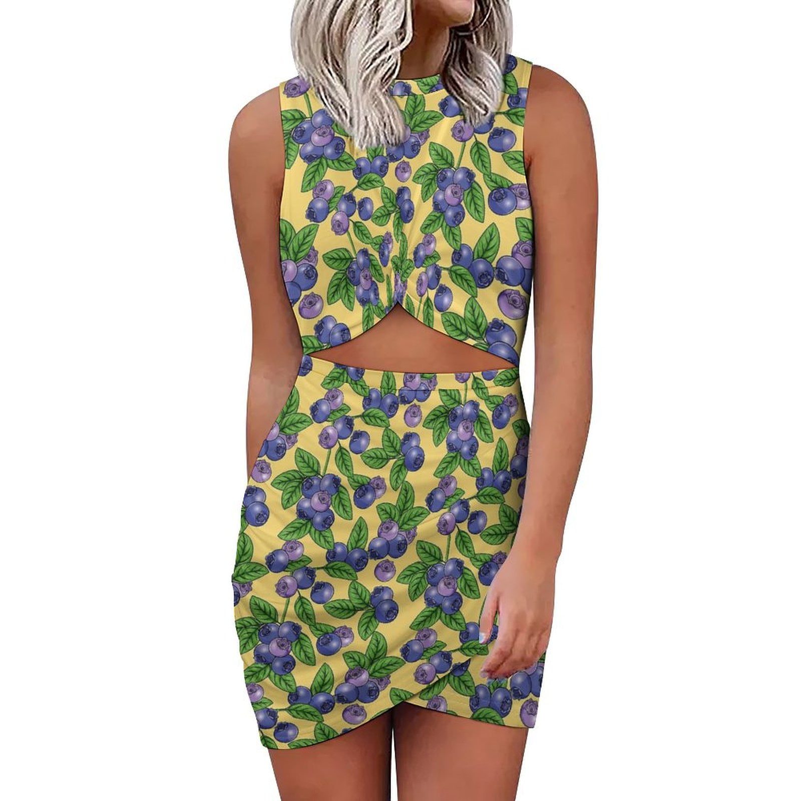 Blueberries Pattern Women's Crossover Slim Hip Dress Summer Crossover ...