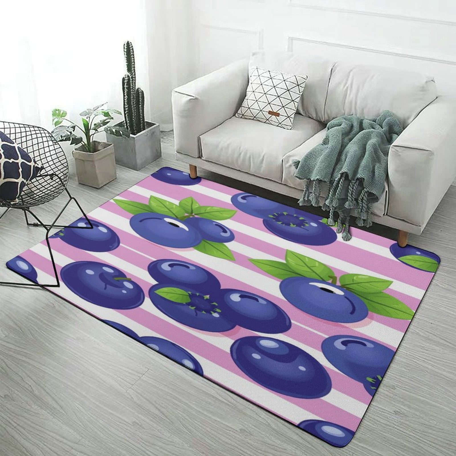 Blueberries Pink Stripes Carpets for Living Room Luxury Rations Sofa ...