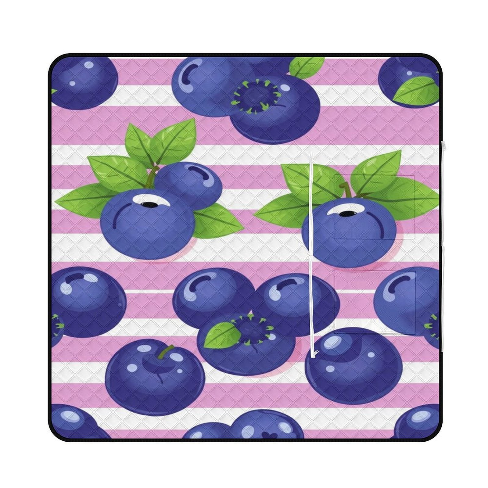 Blueberries Pink Stripes Portable Waterproof Outdoor Picnic Mat Camping ...