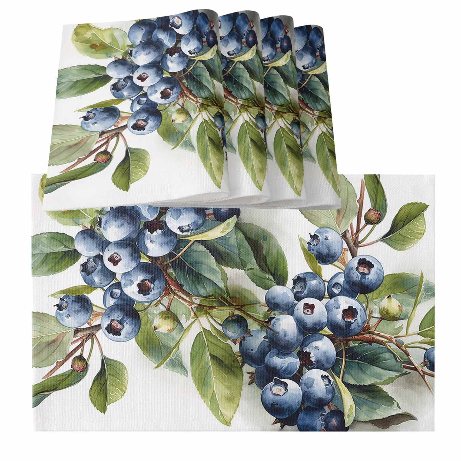Blueberries Placemats for Dinning Table Set of 4, Farmhouse Blue Fruits ...