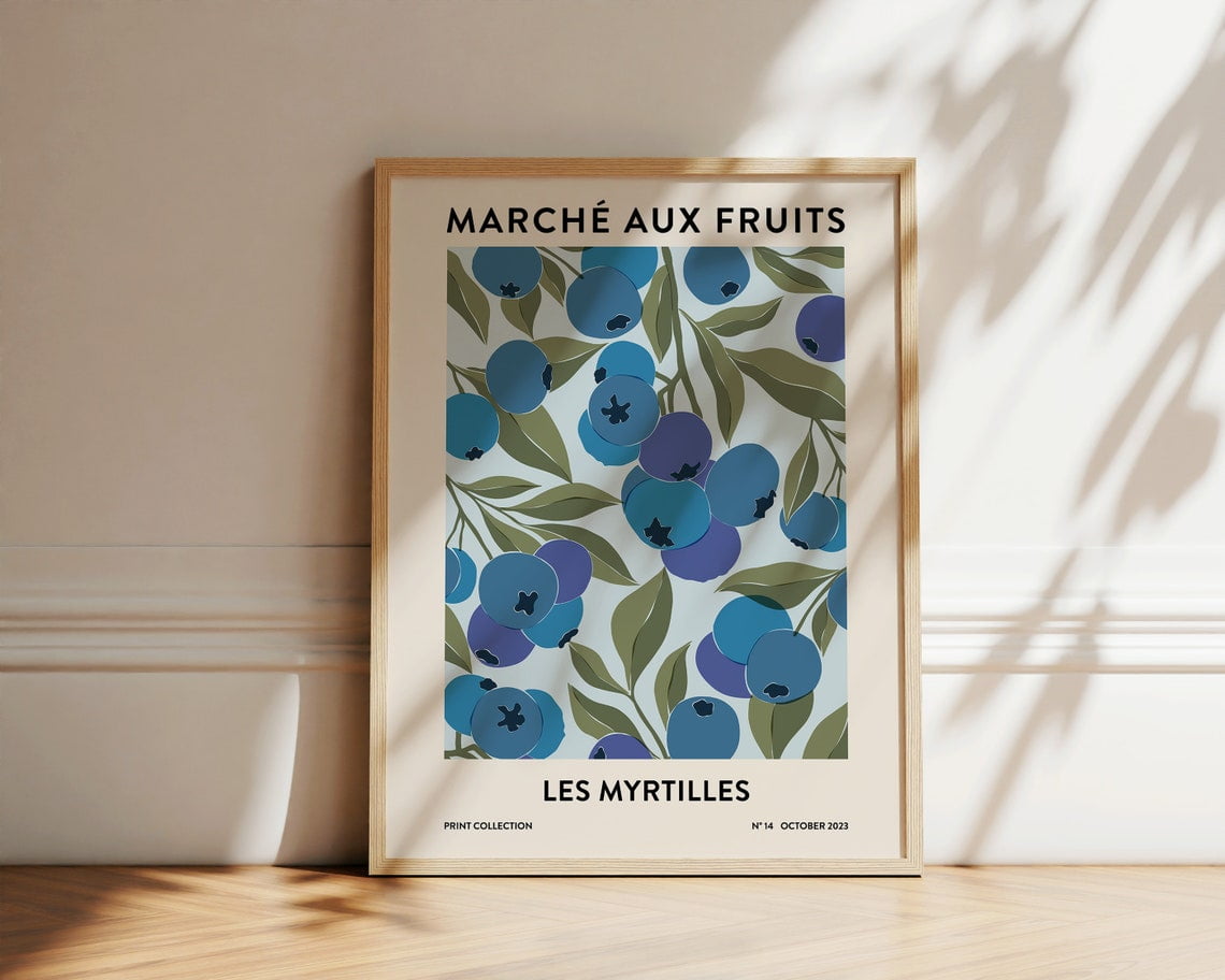 Blueberries Print, Fruit Market Print, Abstract Wall Art, Botanical ...