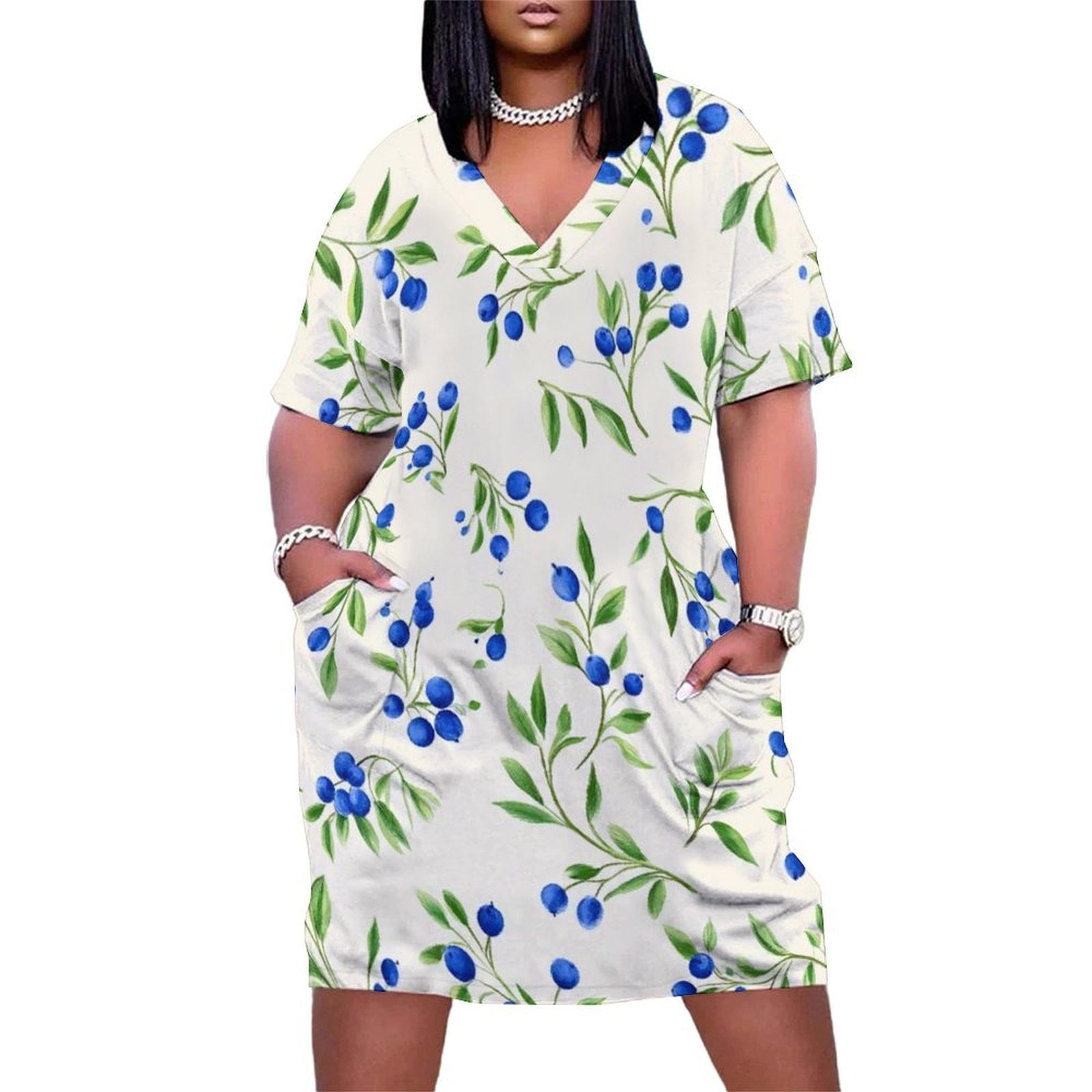 Blueberries Seamless Pattern Repeat Design Loose Pocket Dress Dresses ...