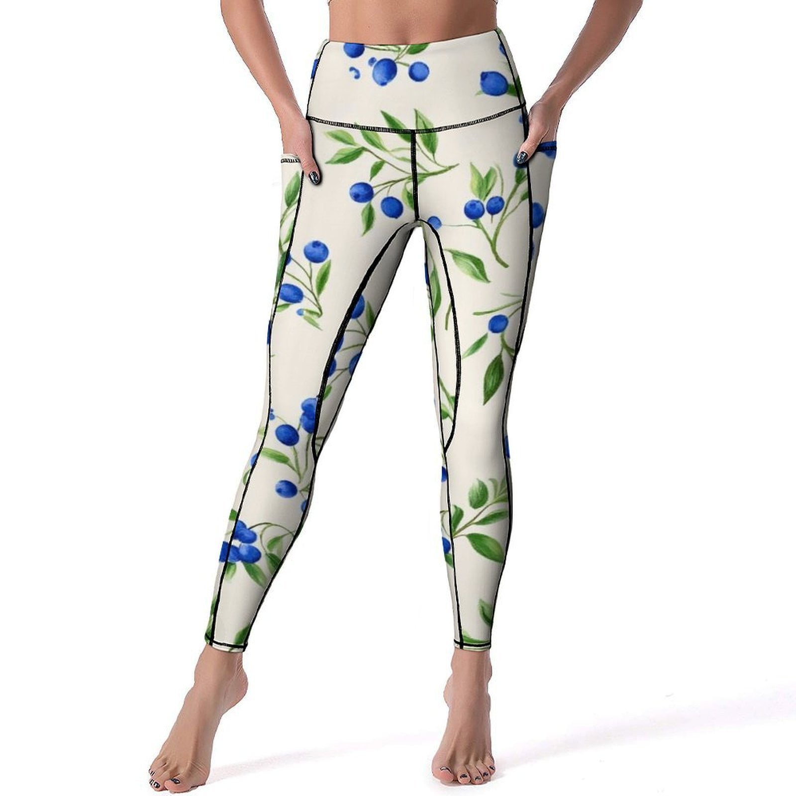 Blueberries Seamless Pattern Repeat Design Pants Leggings for Fitness ...
