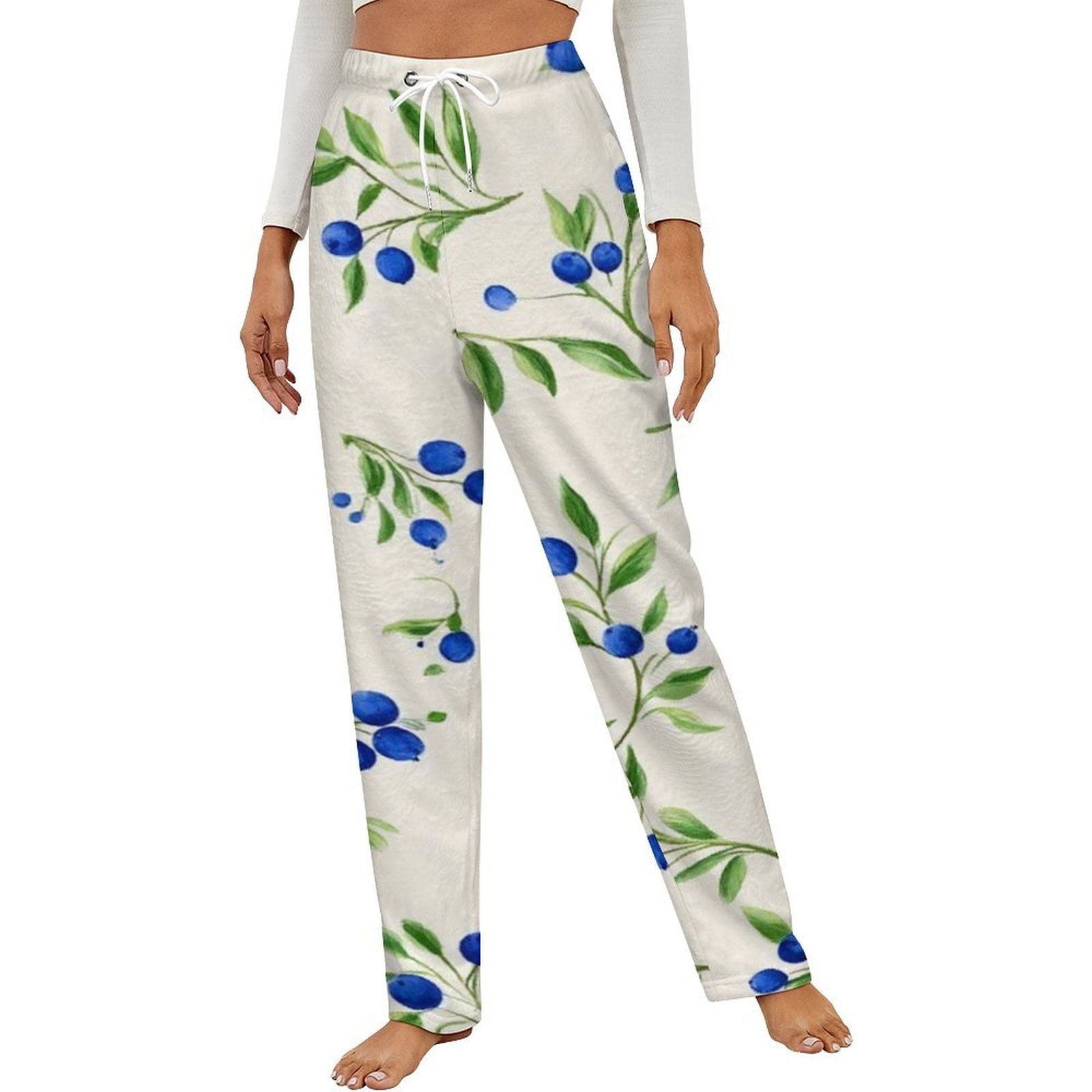 Blueberries Seamless Pattern Repeat Design Winter Female Pants Flannel ...
