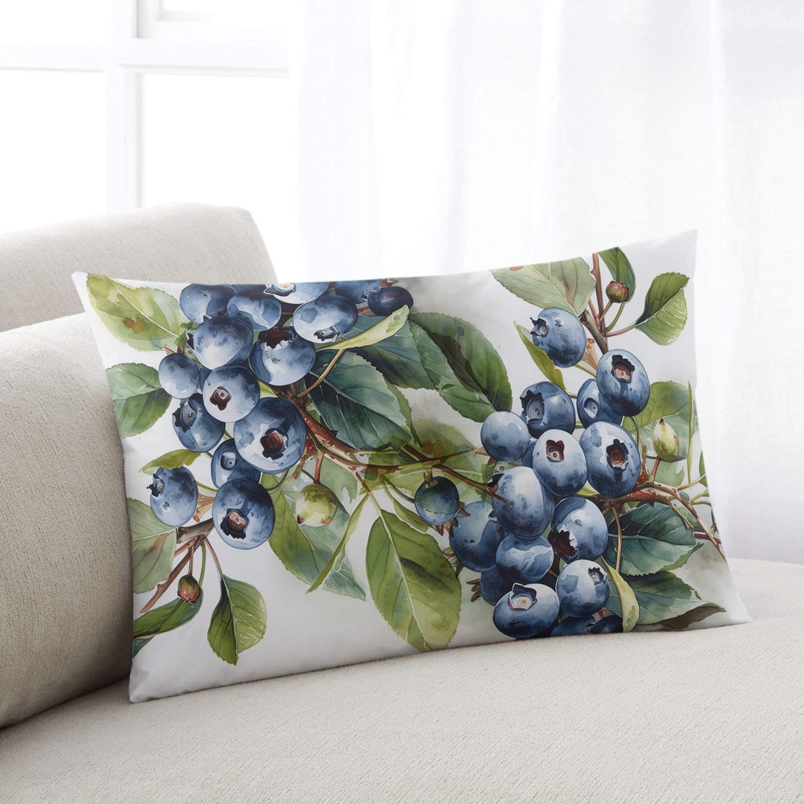 Blueberries Throw Pillow Covers, Farmhouse Blue Fruits Green Botanical ...