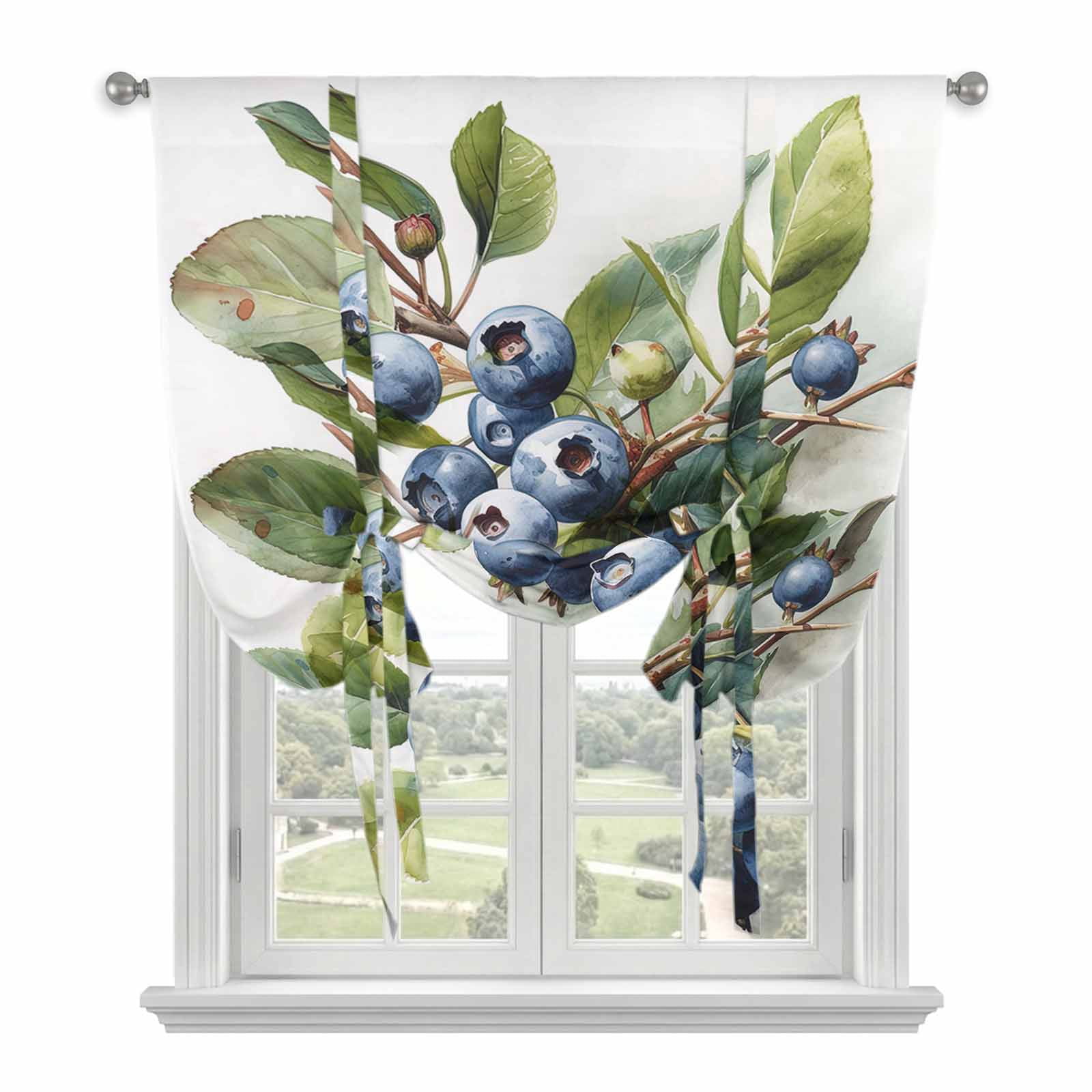 Blueberries Tie Up Curtain Valance for Window, Adjustable Rod Pocket ...