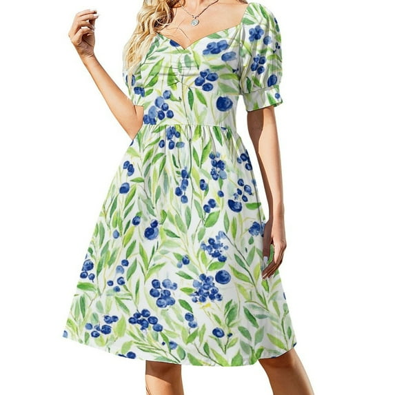 Blueberries Watercolor Leafy Pattern Design Short Sleeve Dress Clothes ...