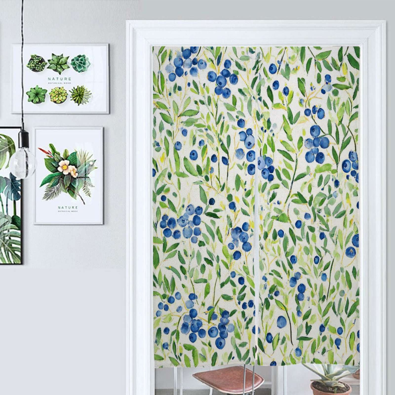 Blueberries Watercolor Leafy Pattern Door Curtain Nordic Living Room ...