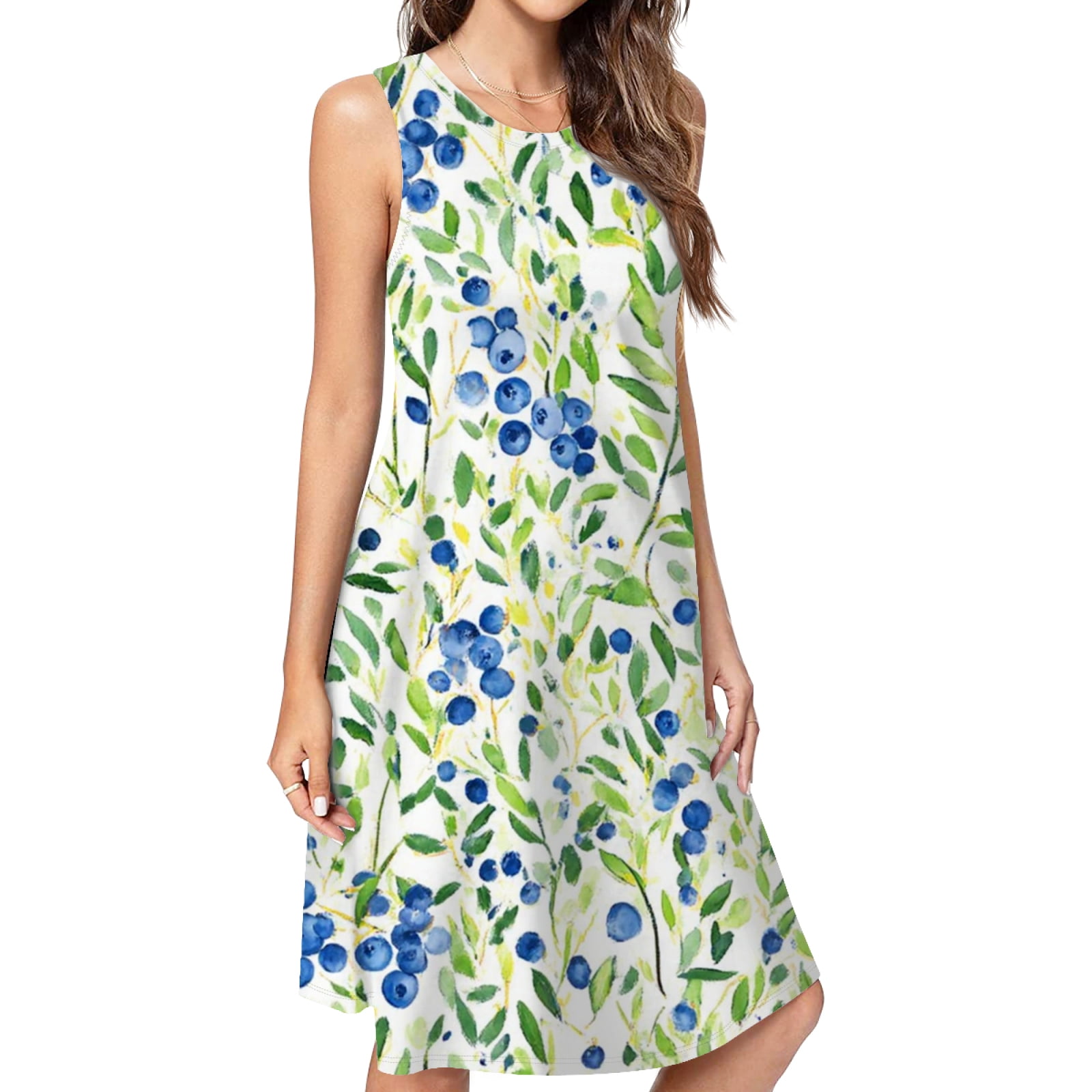 Blueberries Watercolor Leafy Pattern Dress Elegant Party Dresses ...