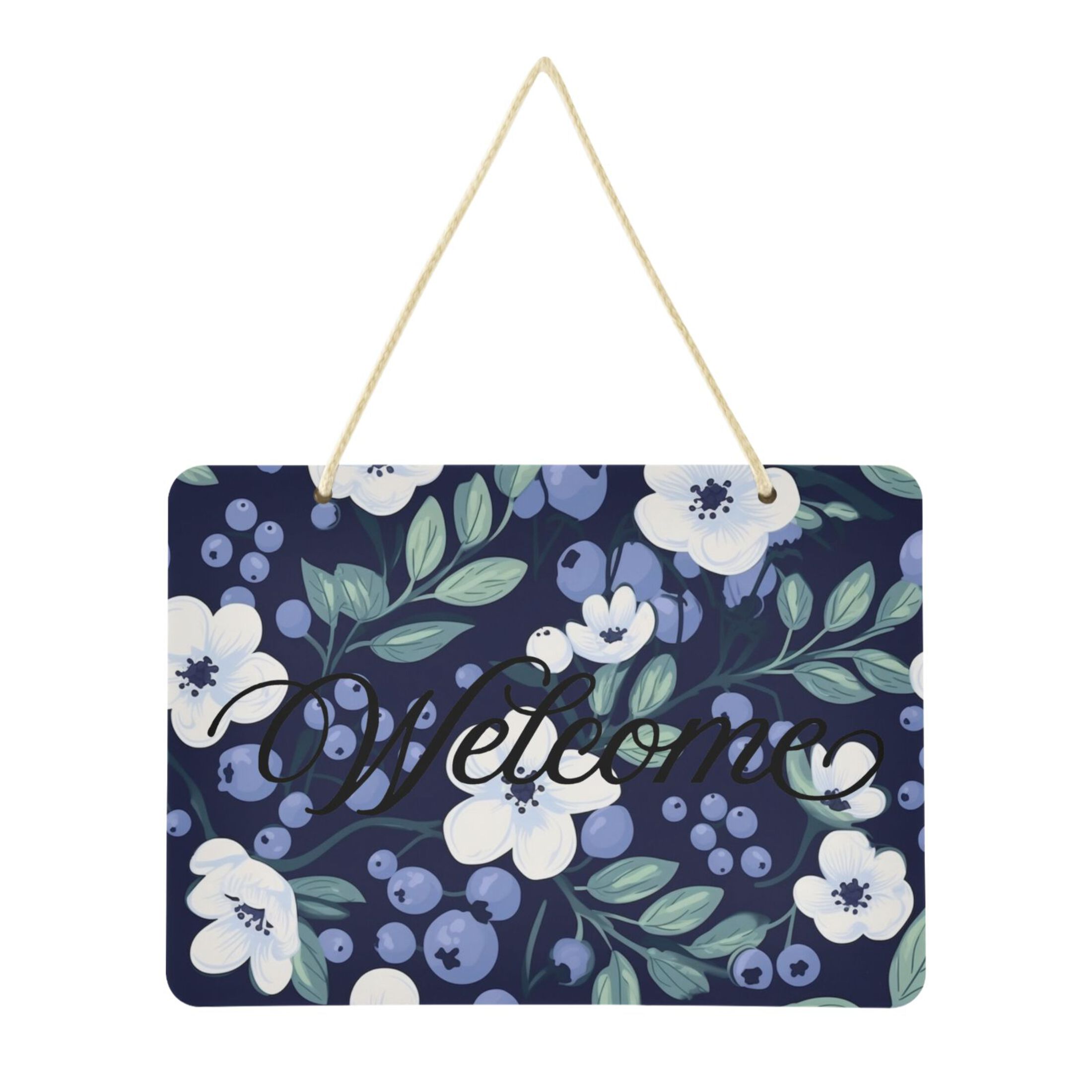 Blueberries and Flower Welcome Sign Front Door PVC 14x10 inch Hanger ...