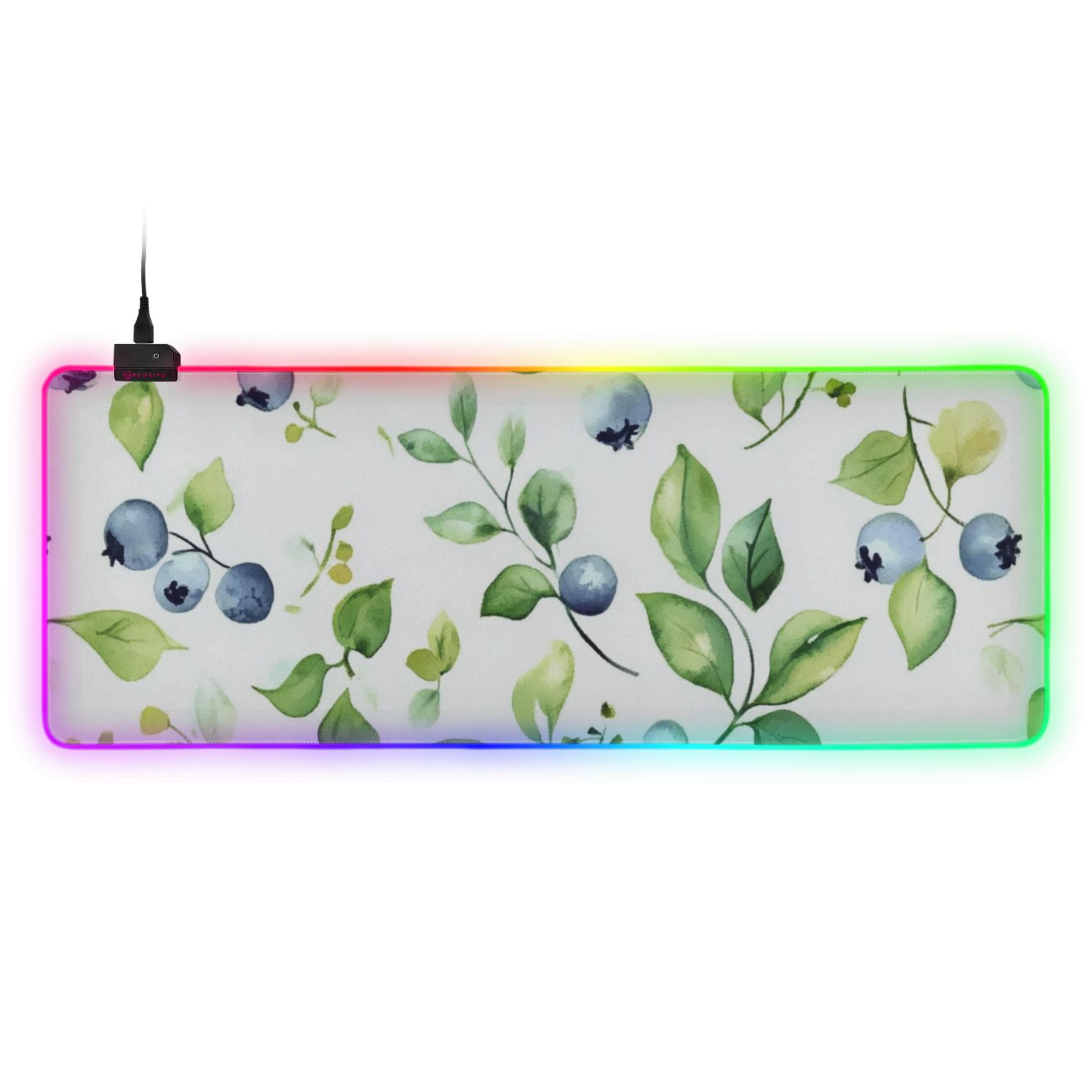 Blueberries and Green Leaves RGB Gaming Mouse Pad Large Keyboard Mat ...